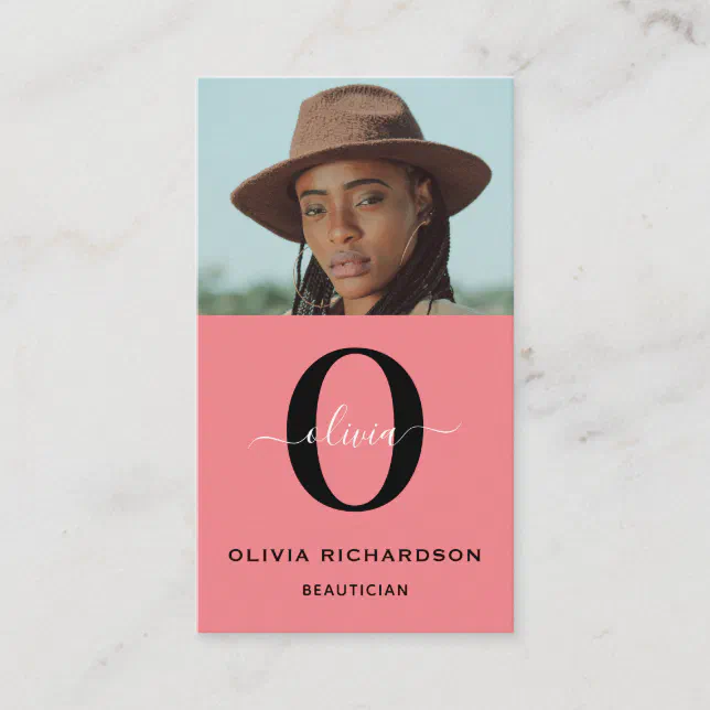 Monogram Script Name Black White Pink Job Vertical Business Card | Zazzle
