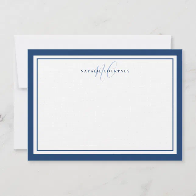 Monogram Script Two Border Elegant Minimalist Note Card | Zazzle
