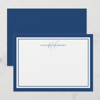 Monogram Script Two Border Elegant Minimalist Note Card | Zazzle