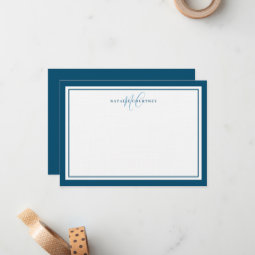 Monogram Script Two Border Elegant Simple Teal Note Card | Zazzle