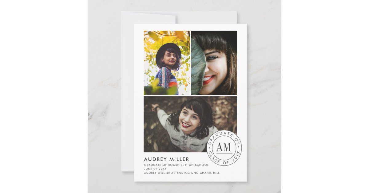 Monogram Seal Modern Photo Collage Graduation Announcement | Zazzle