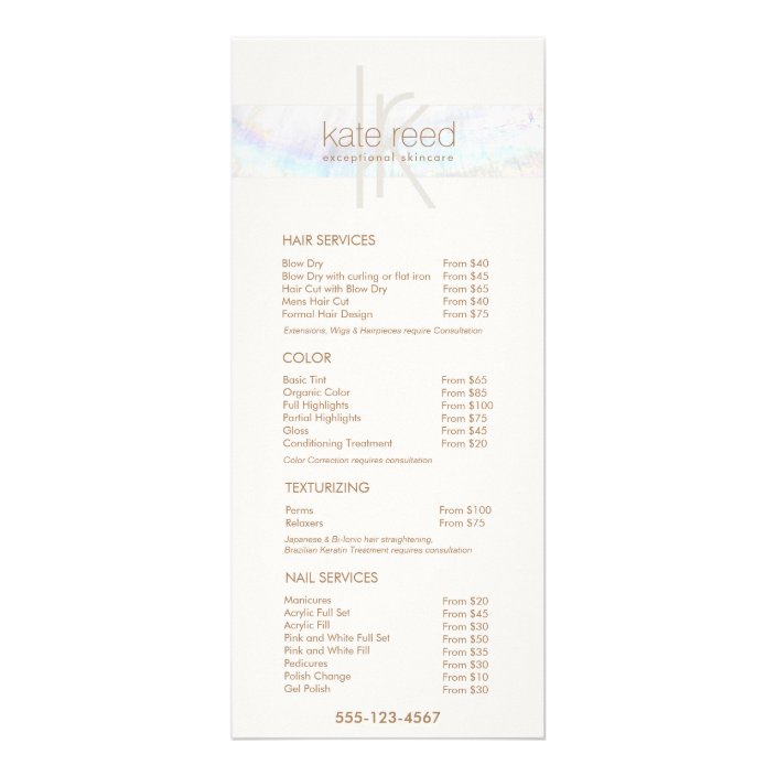 Monogram Seashell Salon Price List Service Menu | Zazzle.com