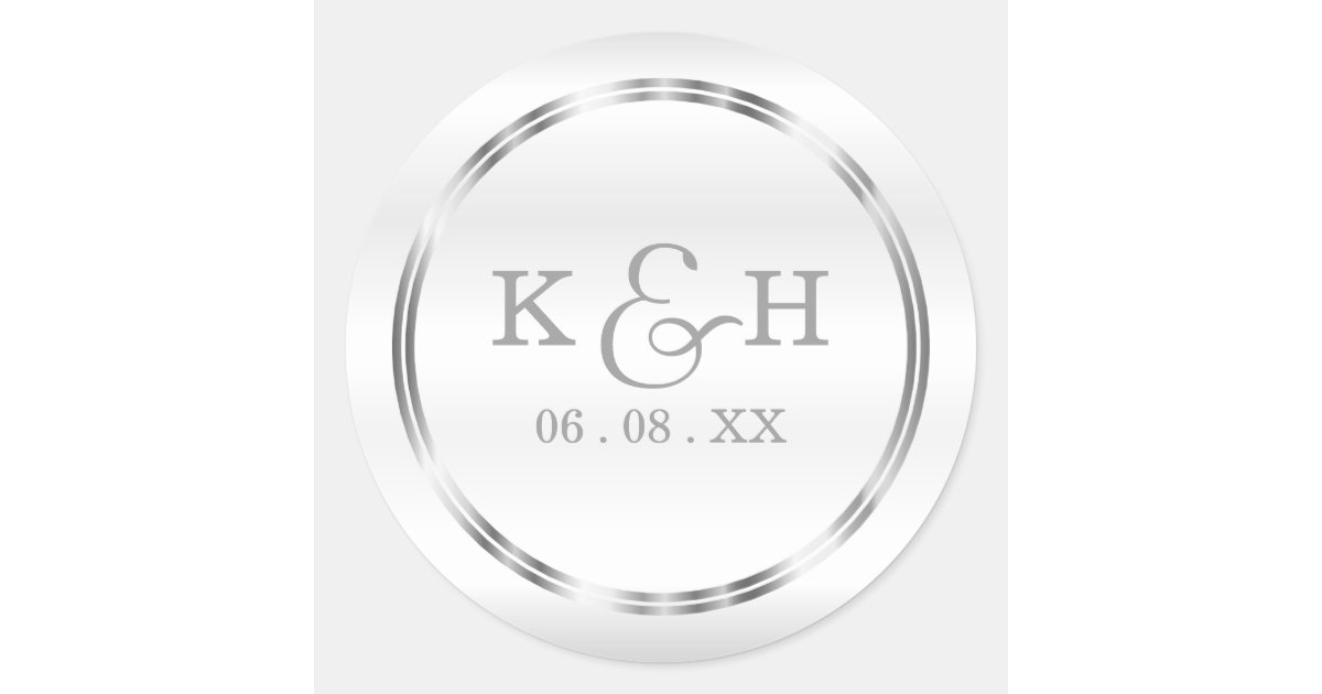 Monogram Silver and White Round Labels | Zazzle