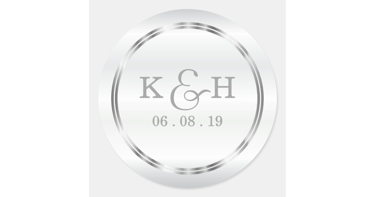 Monogram Silver and White Round Labels | Zazzle.com