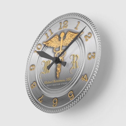Monogram Silver Doctor Medical Clinic Clock | Zazzle