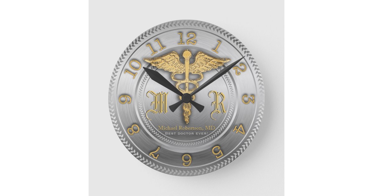 Monogram Silver Doctor Medical Clinic Clock | Zazzle