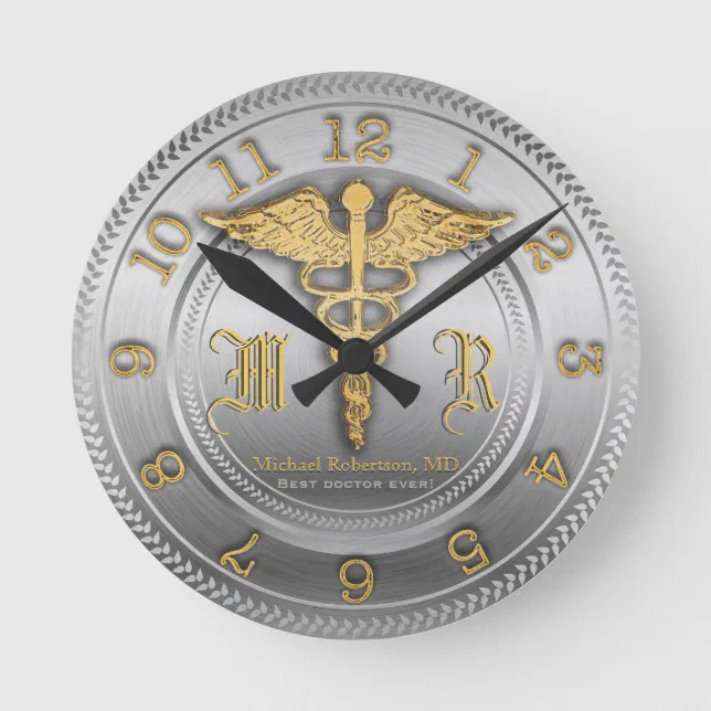 Monogram Silver Doctor Medical Clinic Clock | Zazzle