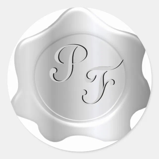 Monogram Silver Tone Wax Seal Print Stickers | Zazzle