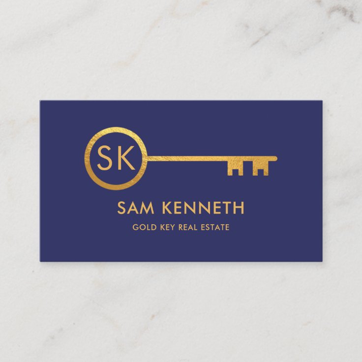 Monogram Simple Gold Home Key Real Estate Realtor Business Card | Zazzle