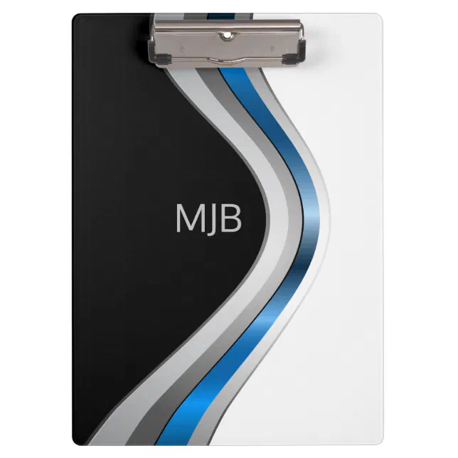 Monogram Sleek Curves Modern Metallic Pattern Clipboard | Zazzle