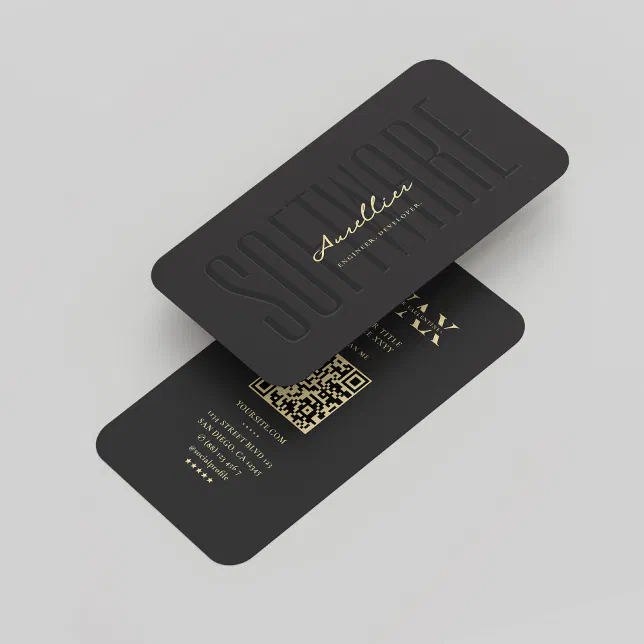 Monogram Software Engineer Modern Black Gold Business Card | Zazzle