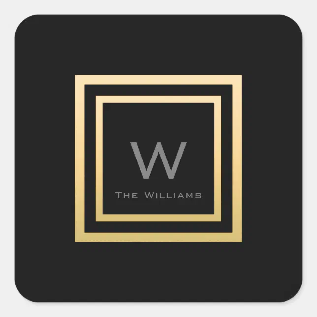 Monogram Square Gold Frame Minimalism VIP Wedding Square Sticker | Zazzle