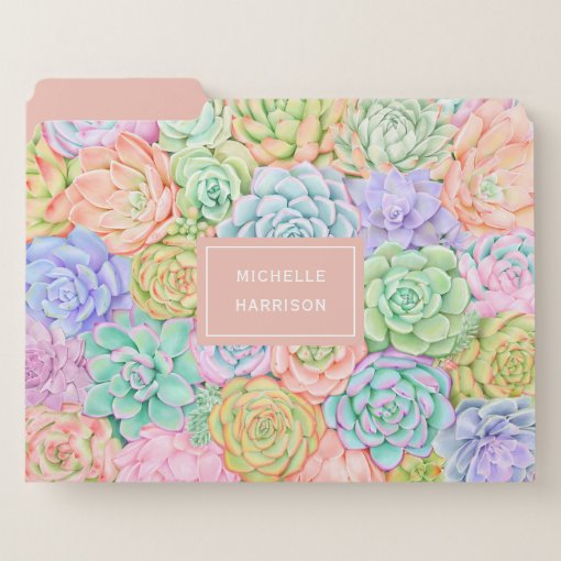 Monogram Succulents Watercolor Colorful Pastel File Folder | Zazzle
