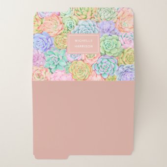 Monogram Succulents Watercolor Colorful Pastel File Folder | Zazzle