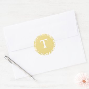 Monogram T Antique Gold Personalizable Wedding Mon Classic Round ...