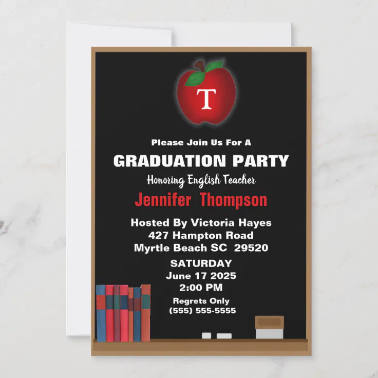 Monogram Teacher Chalkboard Graduation Party Invitation | Zazzle