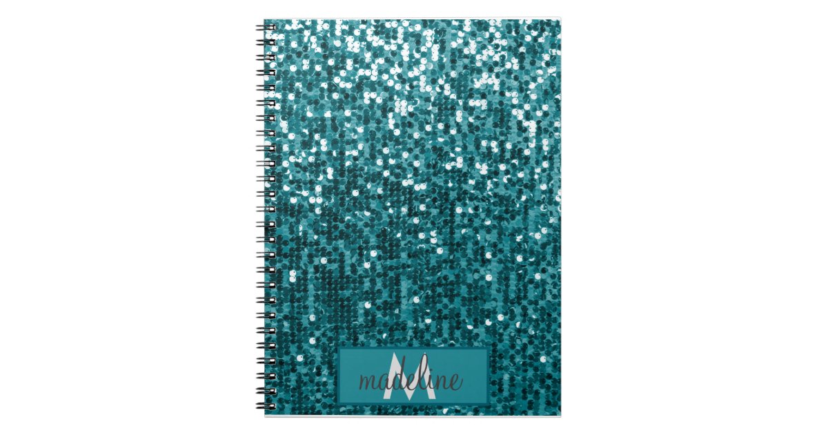 Monogram Teal Glitter Sequin Sparkly Notebook | Zazzle