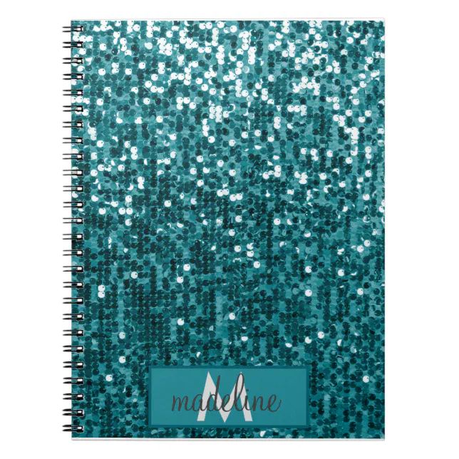 Monogram Teal Glitter Sequin Sparkly Notebook | Zazzle