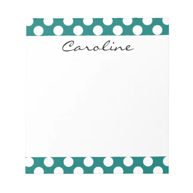 Monogram Teal White Cute Chic Polka Dot Pattern Notepad | Zazzle