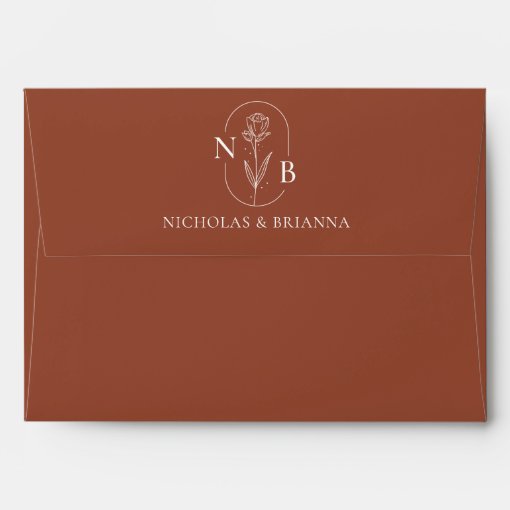 Monogram Terracotta Burnt Orange Elegant Wedding Envelope | Zazzle