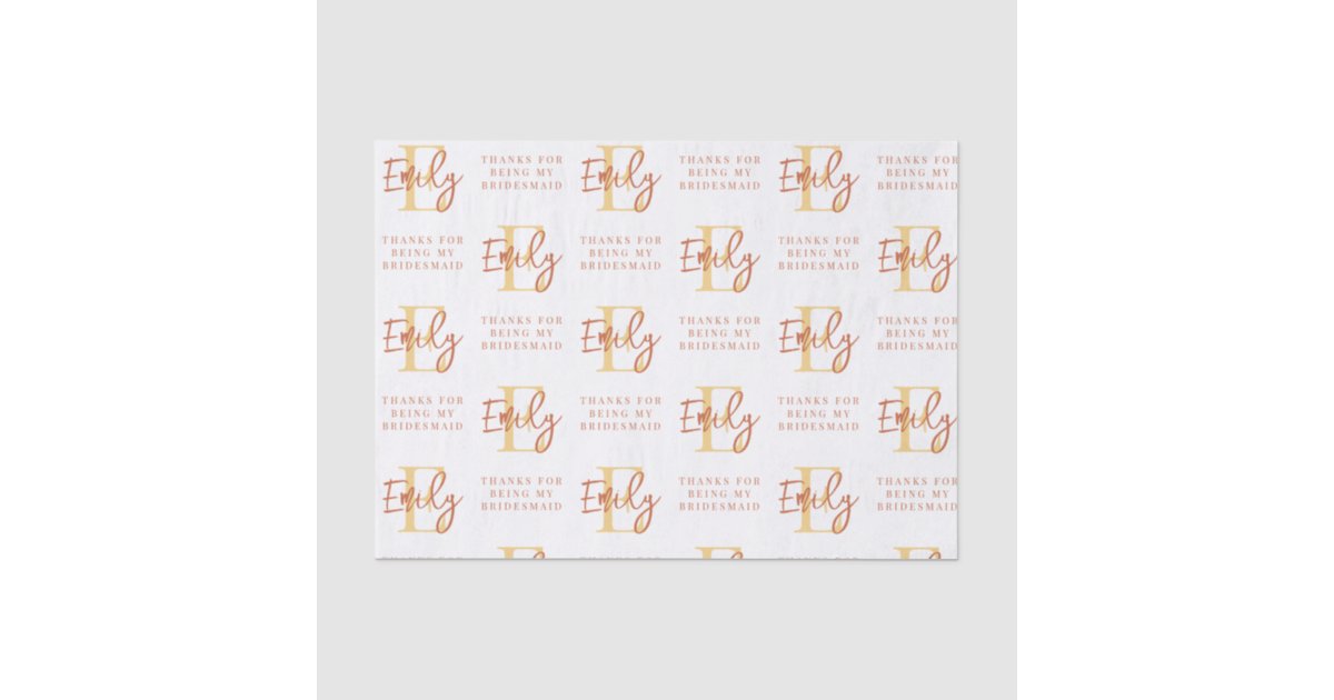 Monogram Terracotta Pattern Bridesmaid Thanks Tiss Tissue Paper | Zazzle