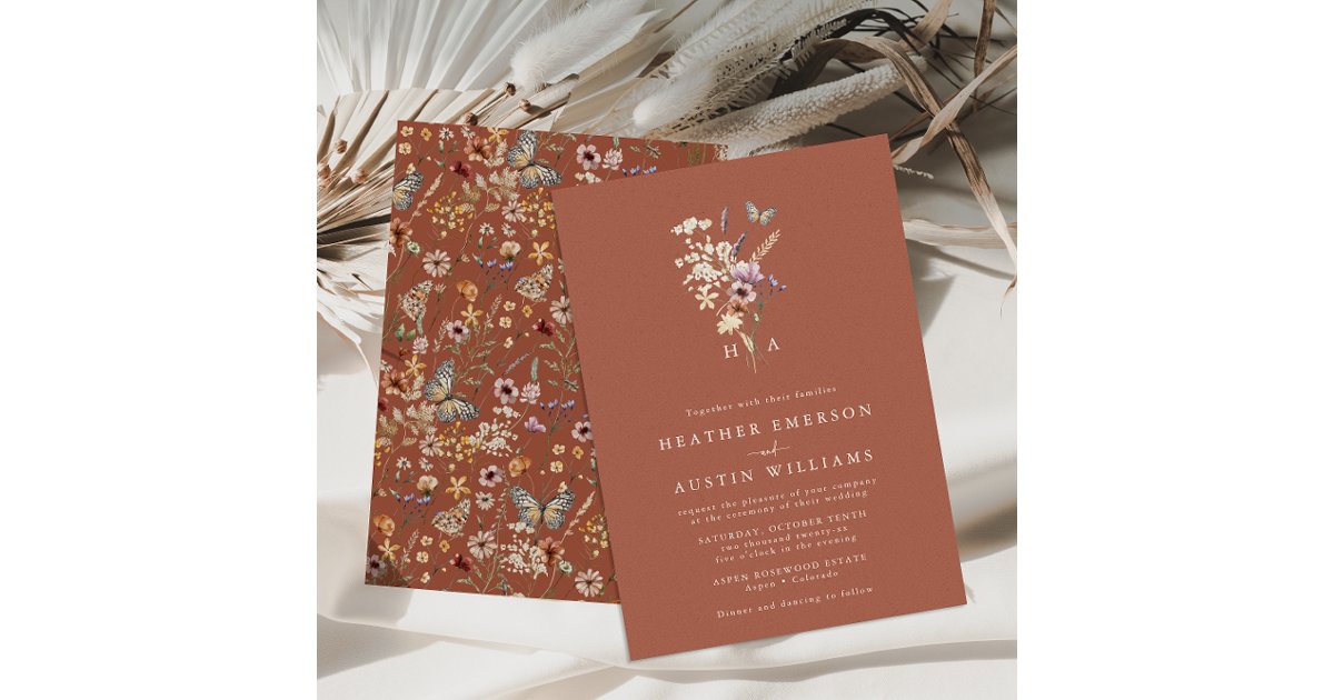 Monogram Terracotta Wedding Invitation | Zazzle