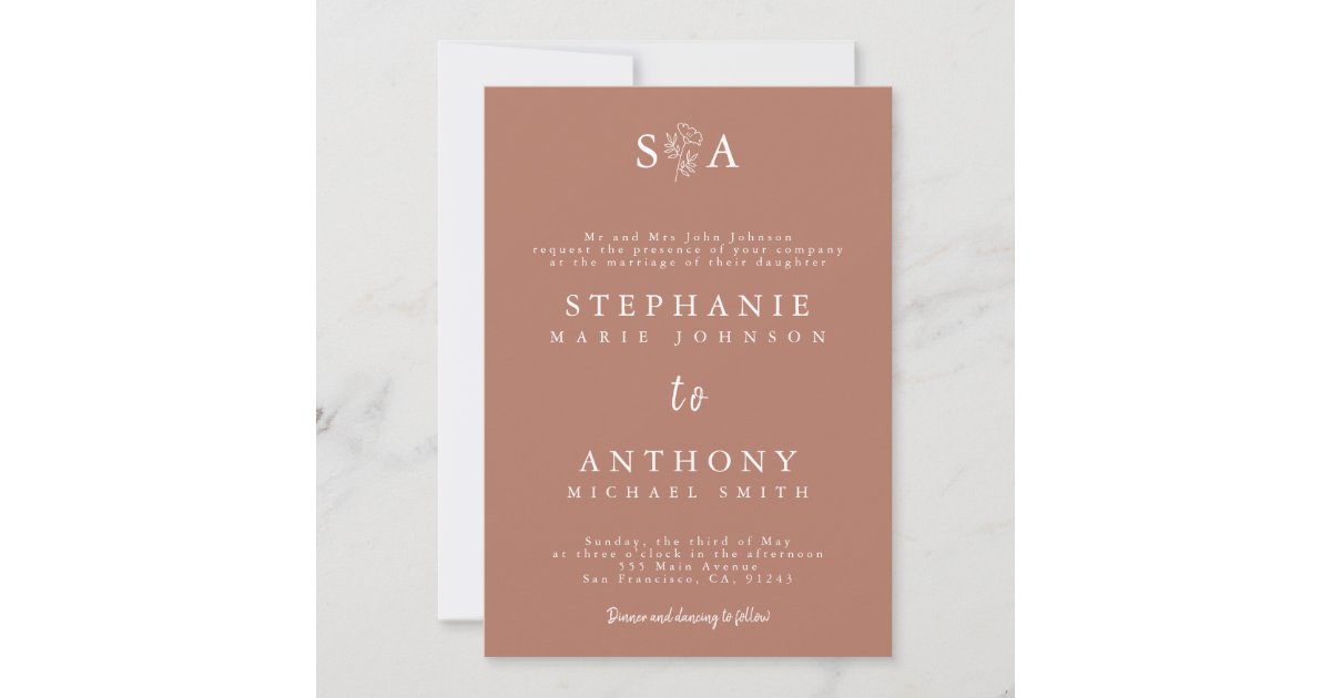 Monogram Terracotta Wildflower Wedding Invitation | Zazzle