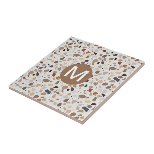 Monogram Terrazzo Modern Stone look Ceramic Tile | Zazzle