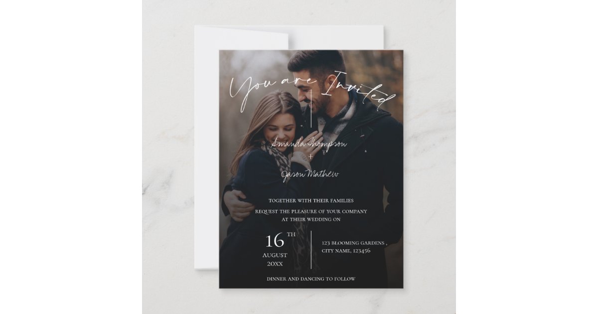 Monogram Text Overlay Typography Photo Wedding Invitation | Zazzle