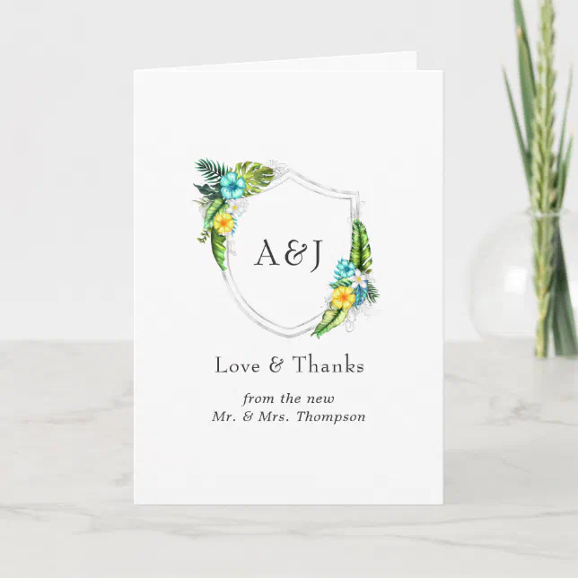 Monogram Tropical Aloha Summer Beach Wedding Thank You Card | Zazzle
