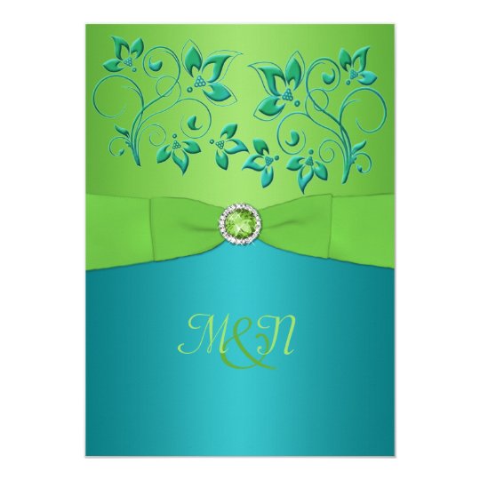 Monogram Turquoise, Lime Floral Wedding Invitate Invitation | Zazzle.com