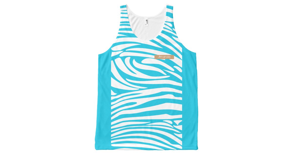 Monogram Turquoise Striped Zebra Pattern Trendy All-Over-Print Tank Top ...