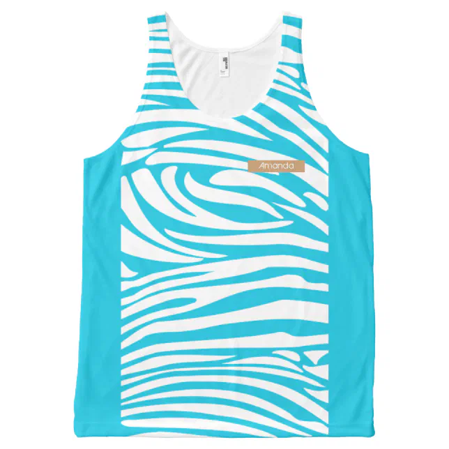 Monogram Turquoise Striped Zebra Pattern Trendy All-Over-Print Tank Top ...