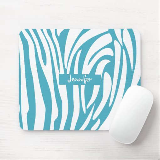 Monogram Turquoise Striped Zebra Pattern Trendy Mouse Pad | Zazzle