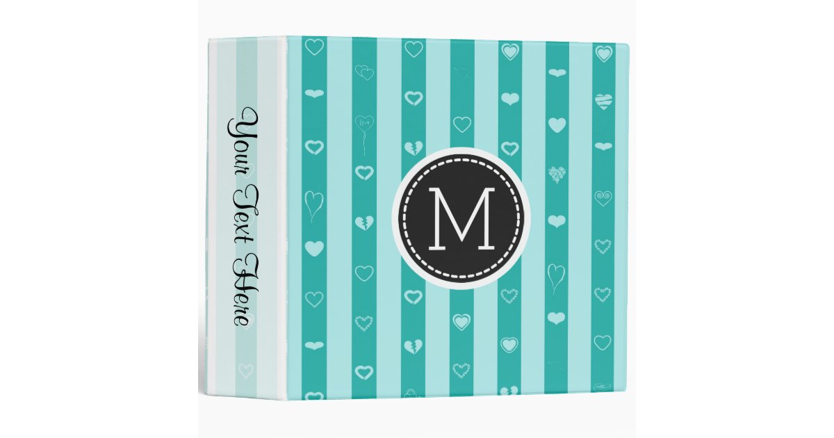 Monogram Turquoise Stripes Elegant Modern Heart 3 Ring Binder | Zazzle