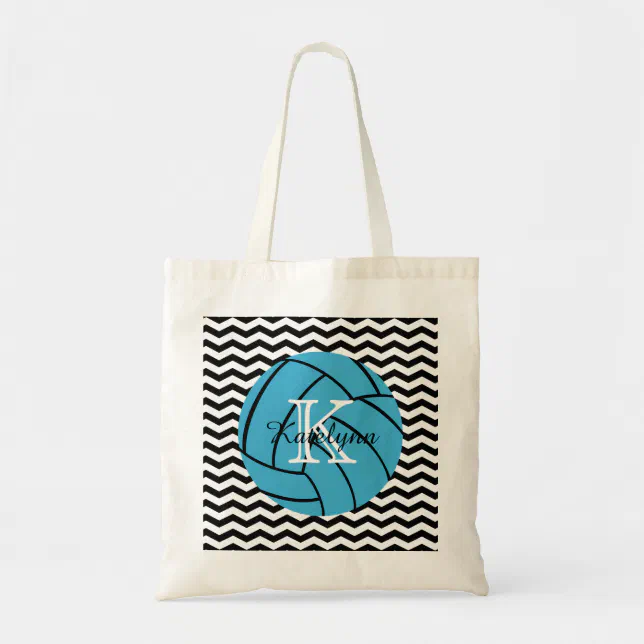 Monogram Turquoise Volleyball Tote Bag | Zazzle
