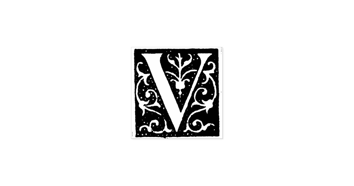 Monogram Vintage decorative Letter V Rubber Stamp | Zazzle