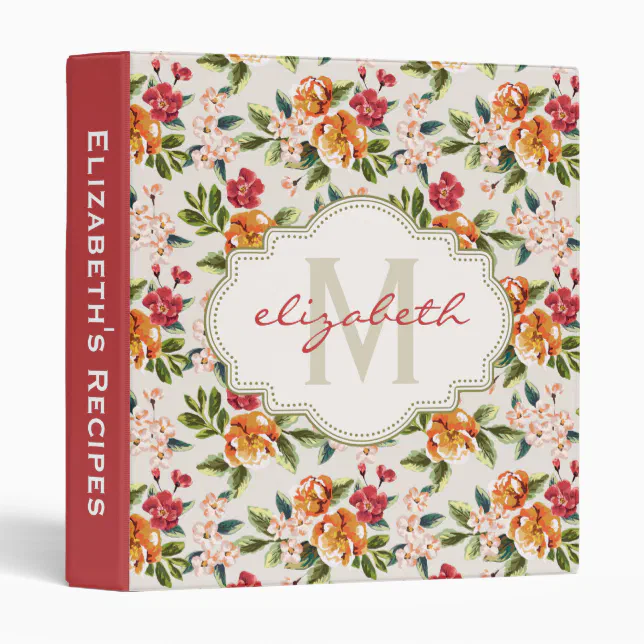 Monogram Vintage Victorian Watercolor Floral 3 Ring Binder | Zazzle