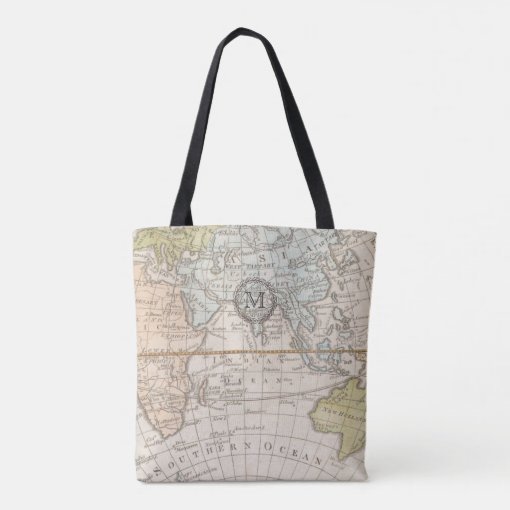 Monogram. Vintage World Map. Tote Bag | Zazzle