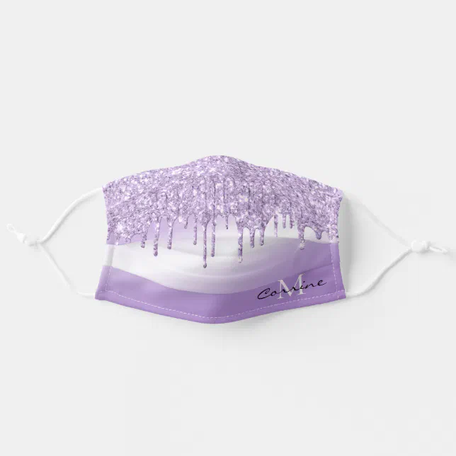 Monogram Violet Purple Dripping Glitter Metallic Adult Cloth Face Mask ...