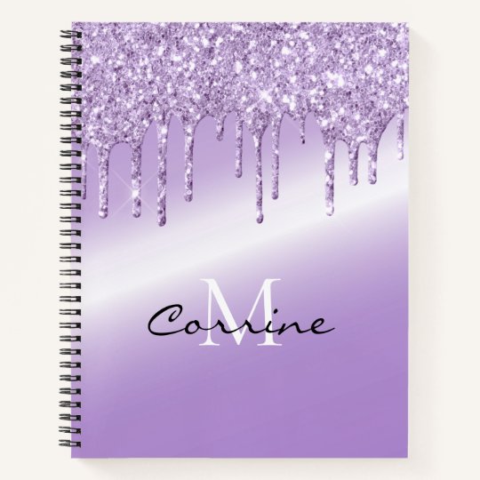 Monogram Violet Purple Dripping Glitter Metallic Notebook | Zazzle.com