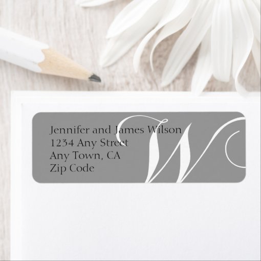 Monogram W Return Address Labels Grey | Zazzle
