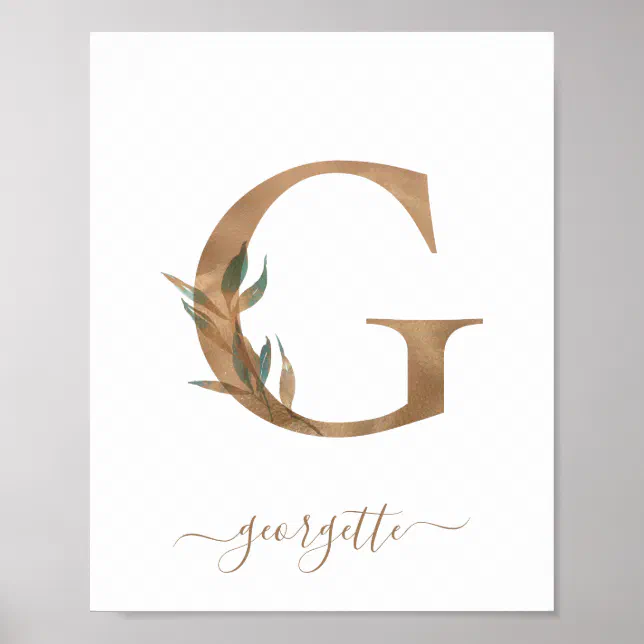 Monogram Watercolor Floral Gold Letter G Poster | Zazzle
