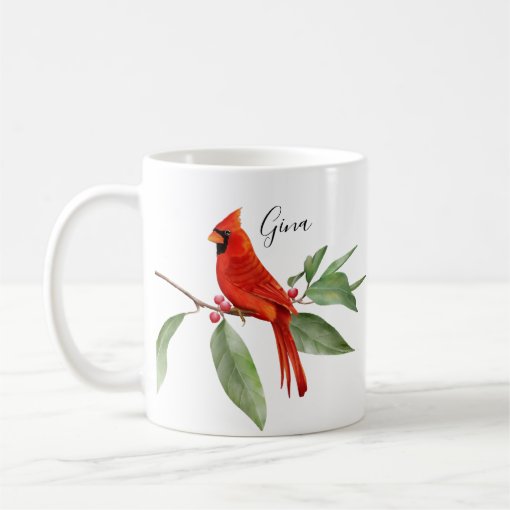 Monogram Watercolor Red Cardinal Bird Coffee Mug | Zazzle