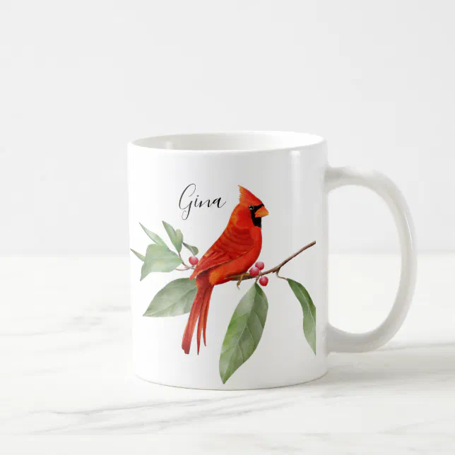 Monogram Watercolor Red Cardinal Bird Coffee Mug | Zazzle
