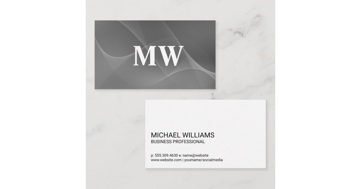 Monogram | Wave Lines Abstract Background Business Card | Zazzle