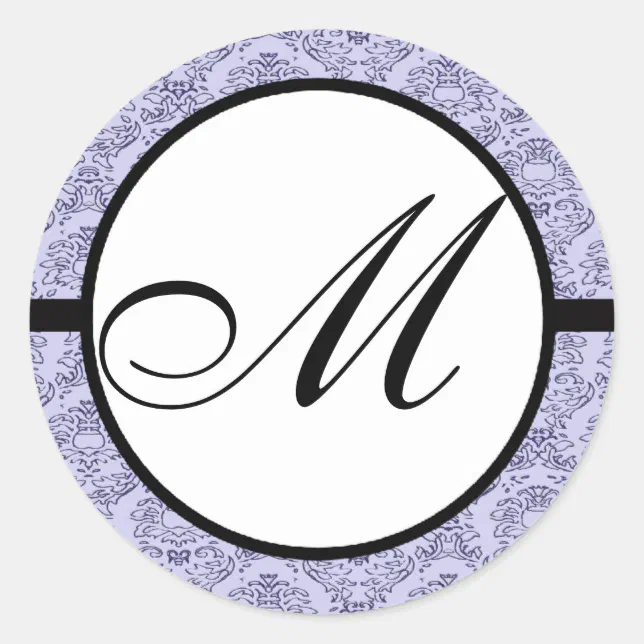 Monogram Wedding Blue Damask Classic Round Sticker | Zazzle