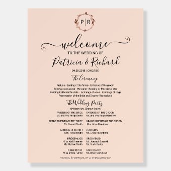 Monogram Wedding Ceremony Program Sign Foam Board | Zazzle