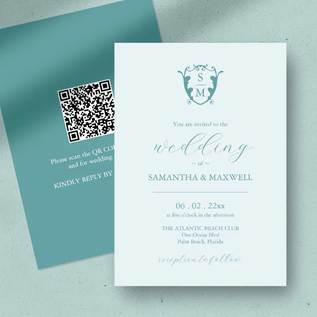 Monogram Wedding Invitation with QR Code | Zazzle