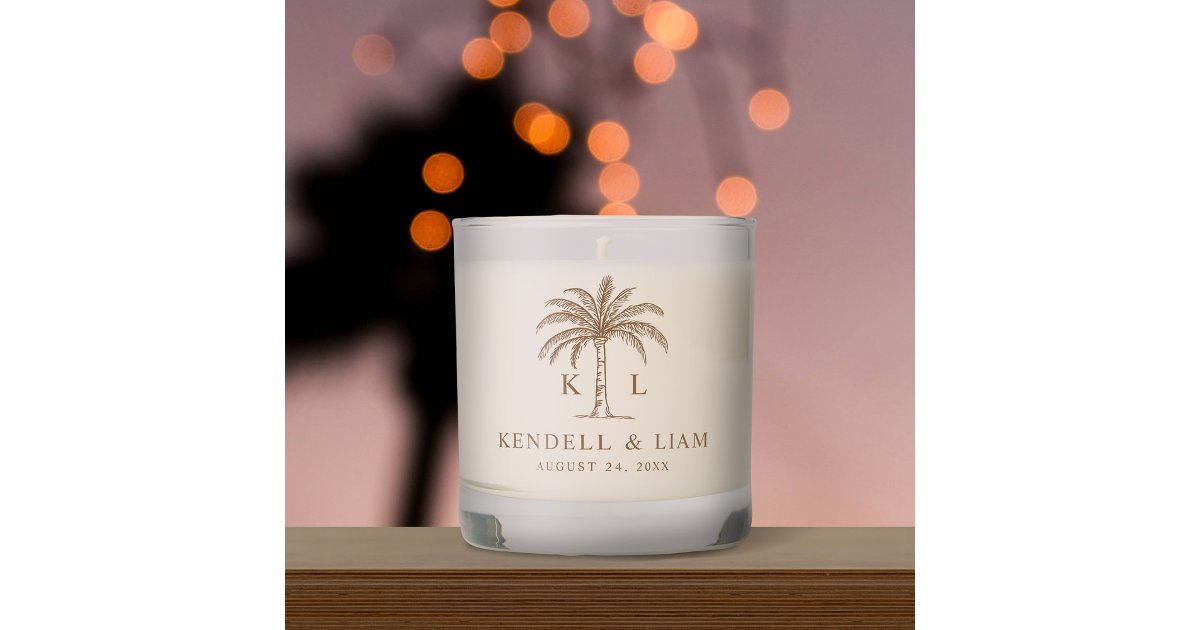 Monogram Wedding Logo Palm Tree Scented Candle | Zazzle